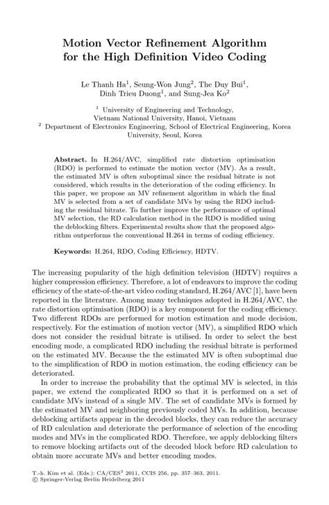 pdf motion vector refinement algorithm for the high definition video coding