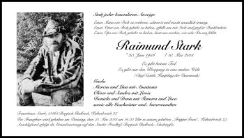 Traueranzeigen Von Raimund Stark WirTrauern