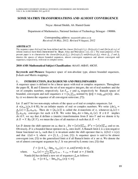 pdf some matrix transformations and almost convergence neyaz sheikh
