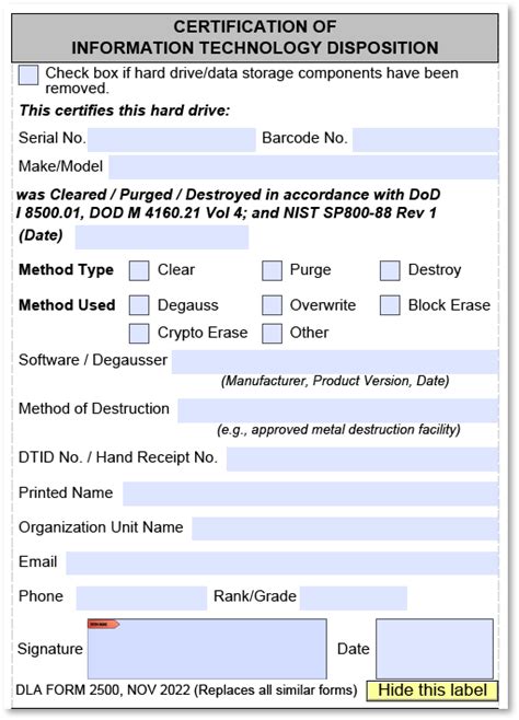 Hard Drive Destruction Certificate Template