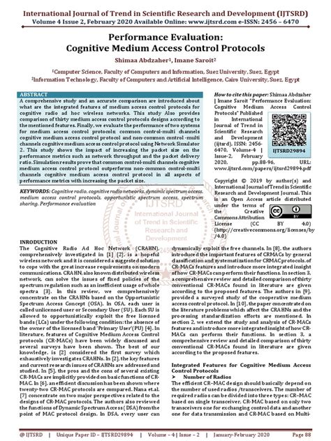 performance evaluation cognitive medium access control protocols pdf cognitive radio