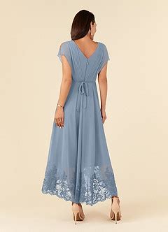 Azazie Palana Dusty Blue A Line Lace Chiffon Dress Azazie CA