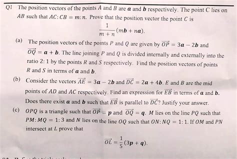 solved the position vectors of the points a and b are a and b respectively the point c lies on