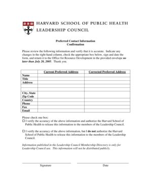 Fillable Online Hsph Harvard Directory Listing Confirmation Form