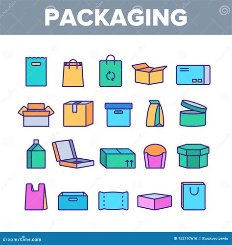 Packaging Types Vector Color Line Icons Set Stock Vector Illustration