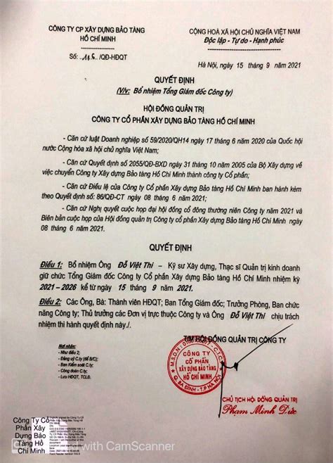 Quyết định bổ nhiệm Tổng giám đốc Phó tổng giám đốc Kế toán trưởng