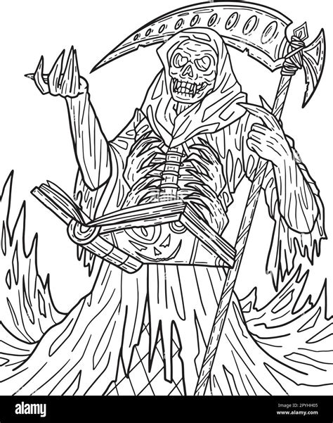 Halloween Grim Reaper Coloring Page For Adults Vector Image The Best