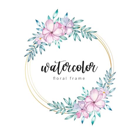 Marco Floral Acuarela Con Borde Dorado Vector Premium