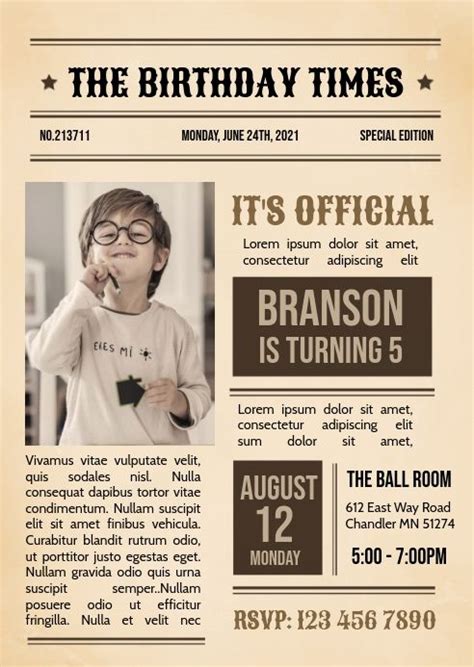 Vintage Newspaper Birthday Theme Invitation Newspaper Template
