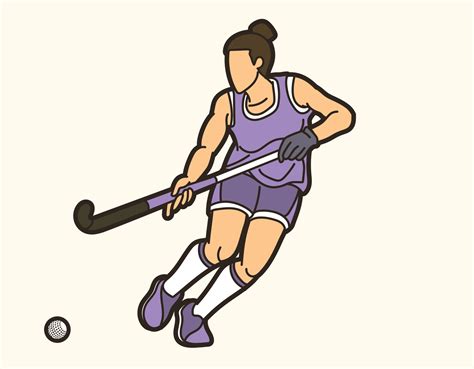hockey sobre césped deporte hembra jugador acción dibujos animados