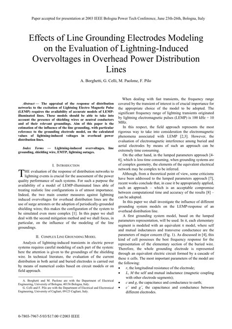 pdf effects of line grounding electrodes modeling on the evaluation of lightning induced