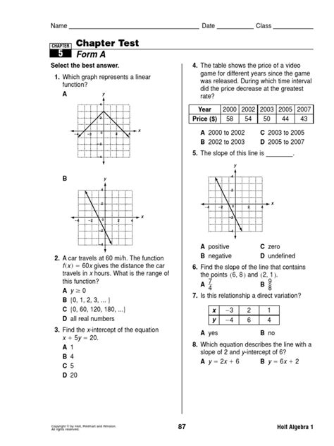 holt algebra 1 chapter 5 test pdf cartesian coordinate system equations