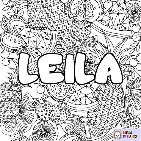 Coloración del nombre LEILA decorado mandala de frutas Maxi Dibujos