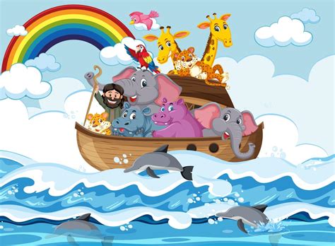 animais na arca de noé flutuando na cena do oceano 2676678 Vetor no