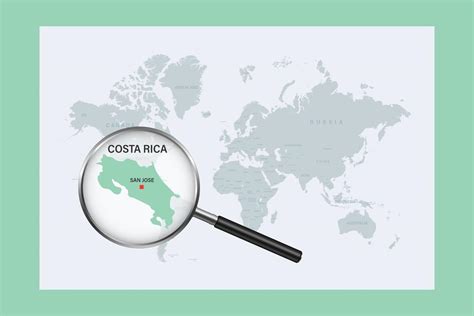 Map Of Costa Rica On Political World Map With Magnifying Glass 10410266