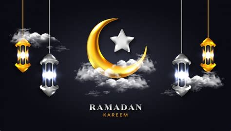Premium Vector Ramadan Kareem Background With D Realistic Crescent