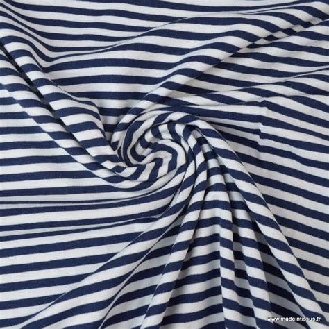 Tissu jersey à rayures marine et blanc Oeko tex au mètre