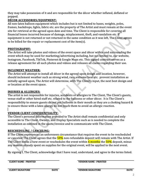 Balloon Decor Contract Balloon Service Contract EASY To Edit In WORD