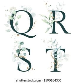 Dark Green Floral Alphabet Set Letters Stock Illustration 1590184306