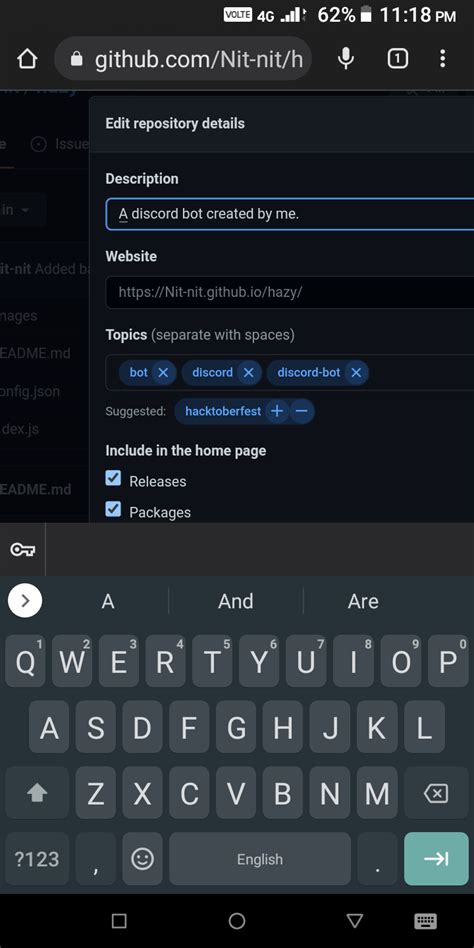 Functions To Edit Repo Description And Manage Tags On Mobile Site