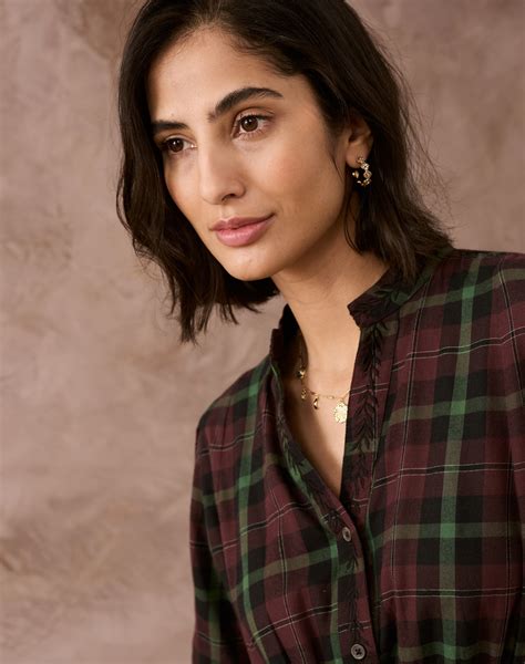 Plaid Embroidered Dress In Chocolate Women S Dresses Brora Fashion