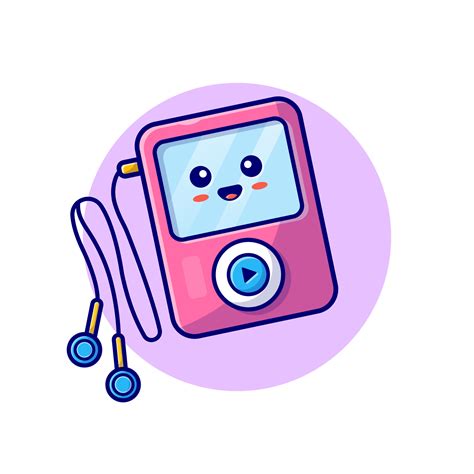 Cute Music Player With Earphone Cartoon Vector Icon Illustration
