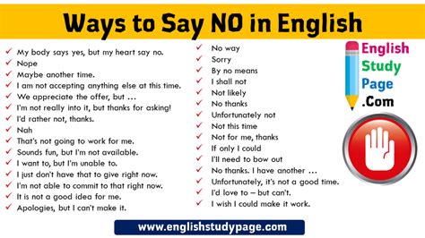 28 Ways To Say NO In English English Study Page