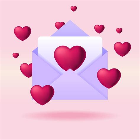 Enveloppe 3d Ouverte Et Lettre Avec Coeurmessage Romantique Pour La