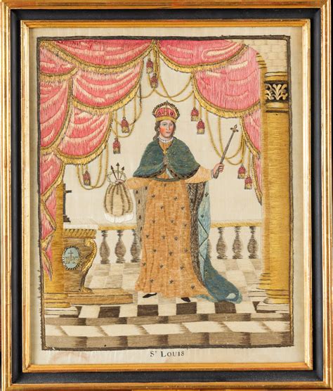 Broderie Sur Soie Figurant Saint Louis Sous Un Dais Dans Un Int Rieur D