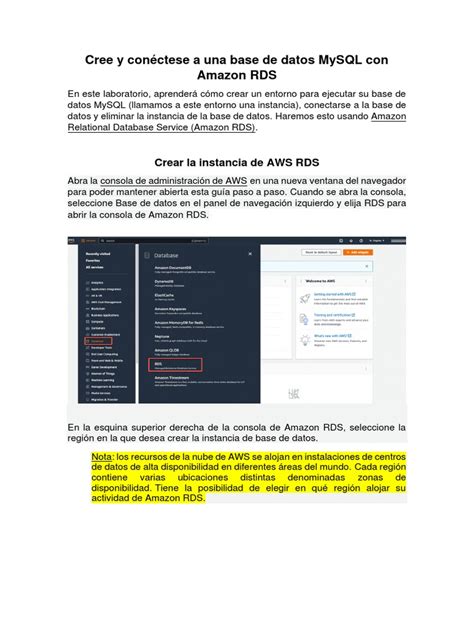 cree y conéctese a una base de datos mysql con amazon rds pdf mi sql bases de datos