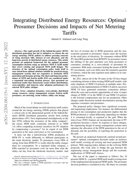 pdf integrating distributed energy resources optimal prosumer decisions and impacts of net