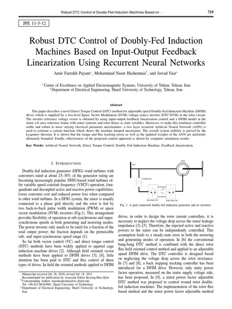 robust dtc control of doubly fed induction machines based on input output feedback linearization