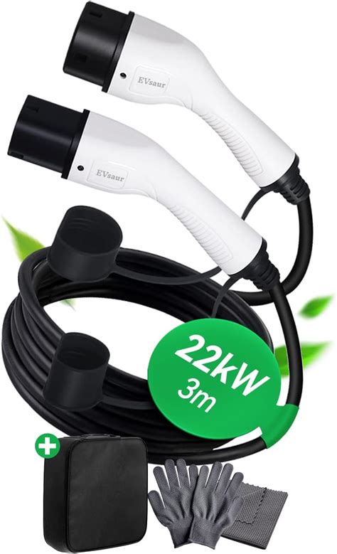 EVsaur Tip 2 şarj kablosu 22 kW 3 fazlı 32 A 3 m elektrikli araç