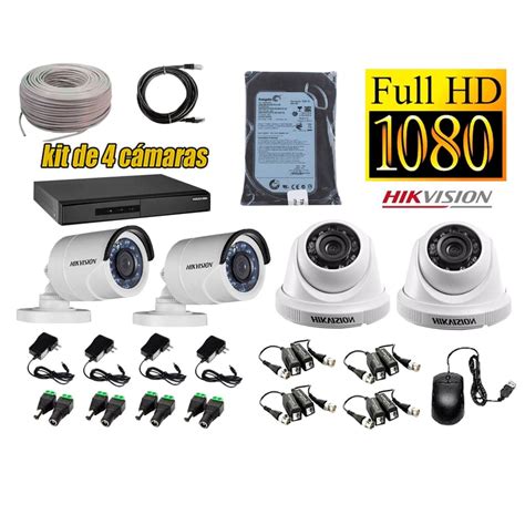 Kit 4 Cámaras de Seguridad FULLHD 1080P Disco 500GB Completo Sodimac