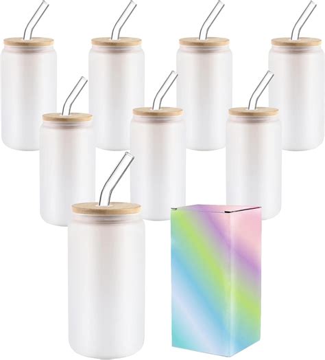 Amazon ABBSH Frosted Sublimation Glass With Bamboo Lid