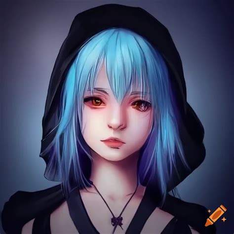 Portrait Of An Anime Girl With Blue Hair And Red Eyes