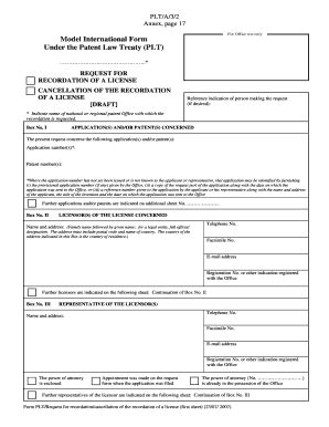 Fillable Online Wipo Recordation Of A License E Model International