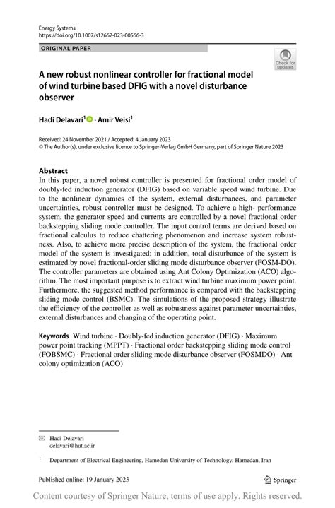 a new robust nonlinear controller for fractional model of wind turbine based dfig with a novel