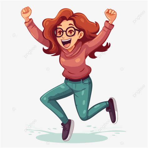 Entusiasmo Clipart Chica Con Gafas Est Saltando Dibujos Animados