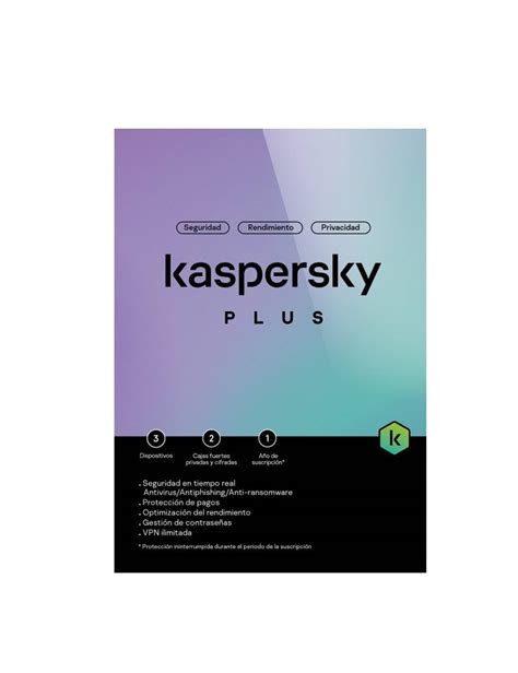 Licencia antivirus kaspersky plus 3 dispositivos 2 cuentas 1 año desca