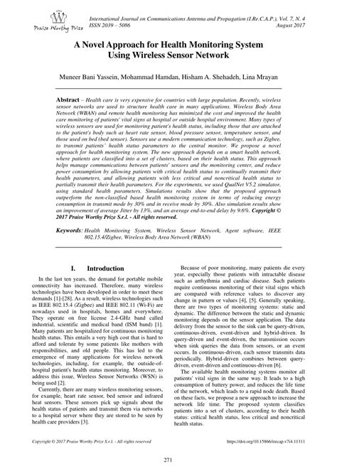 pdf a novel approach for health monitoring system using wireless sensor network