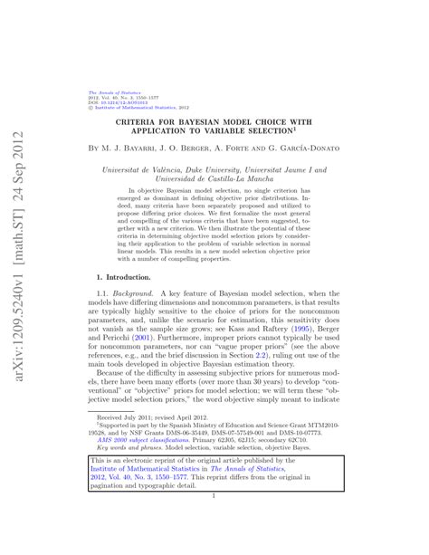 pdf criteria for bayesian model choice with application to variable selection