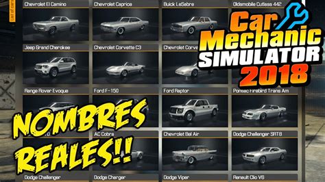 COMO PONER LOS NOMBRES REALES A LOS COCHES CAR MECHANIC SIMULATOR 2018