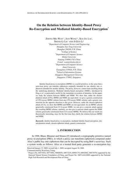 pdf on the relation between identity based proxy re encryption and mediated identity based