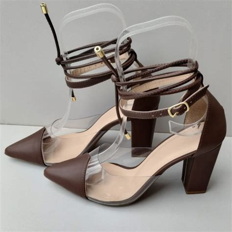 Scarpin Scarpan Feminino Vinil C Amarração Salto Bloco Alto 9 Cm