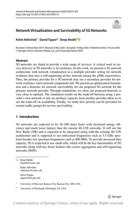 network virtualization and survivability of 5g networks request pdf