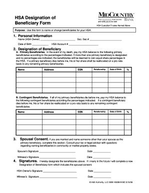 Fillable Online HSA Designation Of Beneficiary Form Your HSA Admin