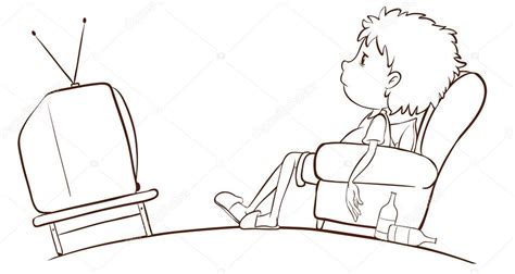 Un Bosquejo De Un Chico Viendo La Televisi N Vector De Stock