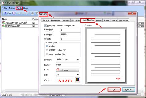 is there a way to add page number to the merged pdf file by using a pdf merger [a ]