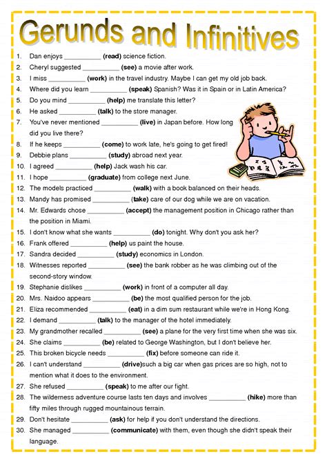 Gerunds And Infinitives Free Worksheets